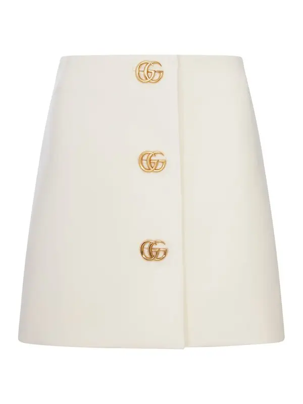 Gucci Wool Crepe Skirt With Double G Button - White