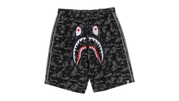 A BATHING APE X Adidas Camo Jacquard Shark Denim Shorts