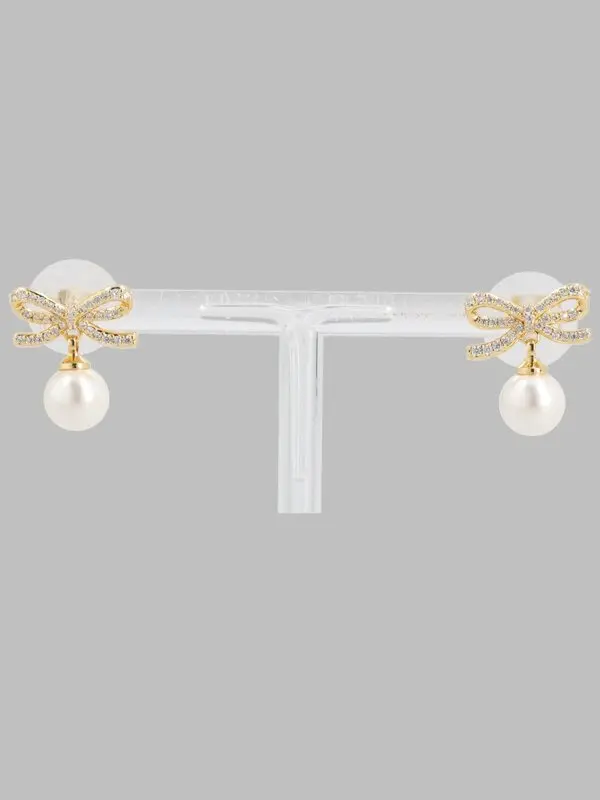 SELF-PORTRAIT Bow And Pearl Earrings - Gold
