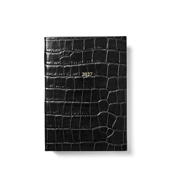 ASPINAL OF LONDON 2027 A5 Week To View Diary In Deep Shine Garnet Small Croc - Black