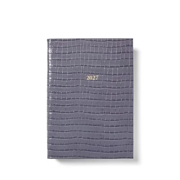 ASPINAL OF LONDON 2027 A5 Week To View Diary In Deep Shine Garnet Small Croc - Blue