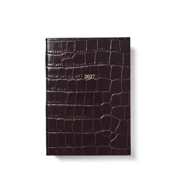 ASPINAL OF LONDON 2027 A5 Week To View Diary In Deep Shine Garnet Small Croc - Brown