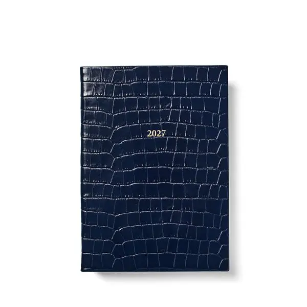 ASPINAL OF LONDON 2027 A5 Week To View Diary In Deep Shine Ever Small Croc - Navy