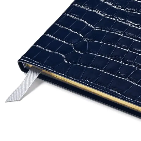 ASPINAL OF LONDON 2027 A5 Week To View Diary In Deep Shine Ever Small Croc - Navy