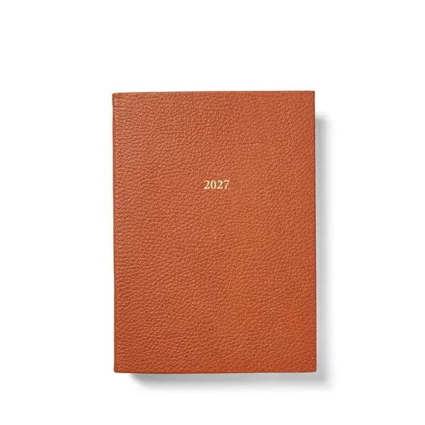 ASPINAL OF LONDON 2027 A5 Week To View Diary In Deep Shine Garnet Small Croc - Orange