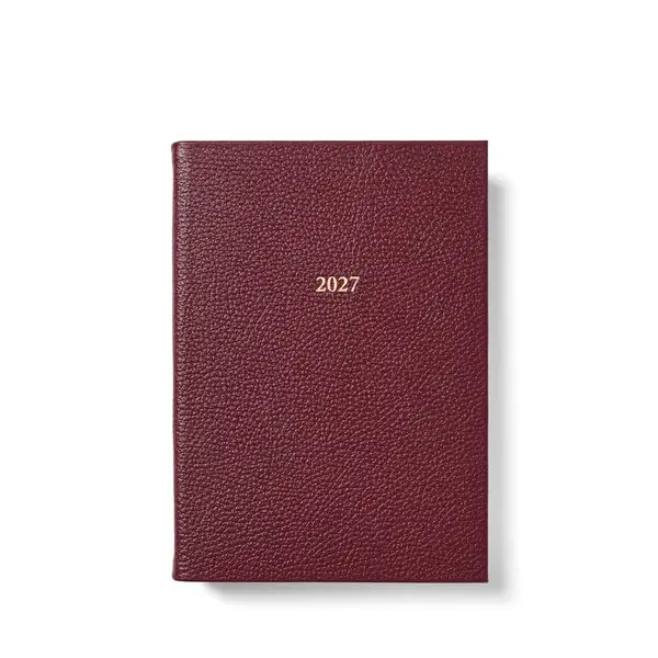 ASPINAL OF LONDON 2027 A5 Week To View Diary In Deep Shine Garnet Small Croc - Red