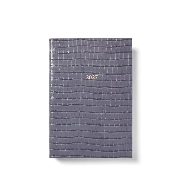ASPINAL OF LONDON 2027 A5 Day To Page Diary In Deep Shine Dark Amazon Croc - Blue