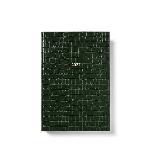 ASPINAL OF LONDON 2027 A5 Day To Page Diary In Deep Shine Small Croc - Green