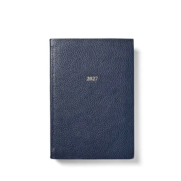 ASPINAL OF LONDON 2027 A5 Day To Page Diary In Deep Shine Small Croc - Navy