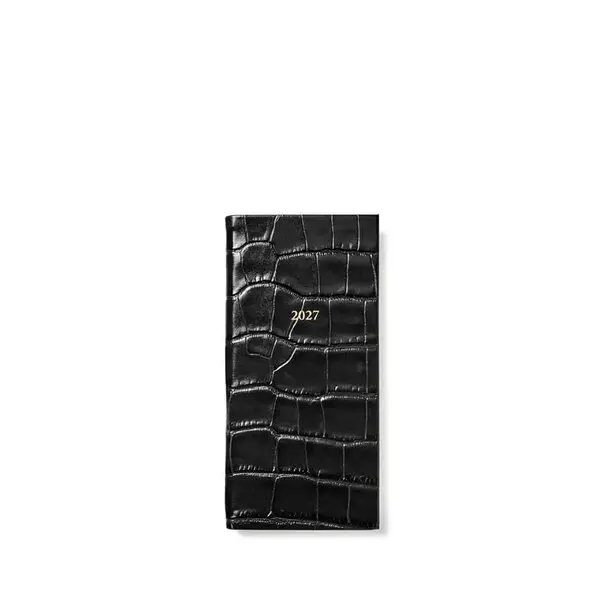 ASPINAL OF LONDON 2027 Slim Pocket Diary In Deep Shine Small Croc - Black