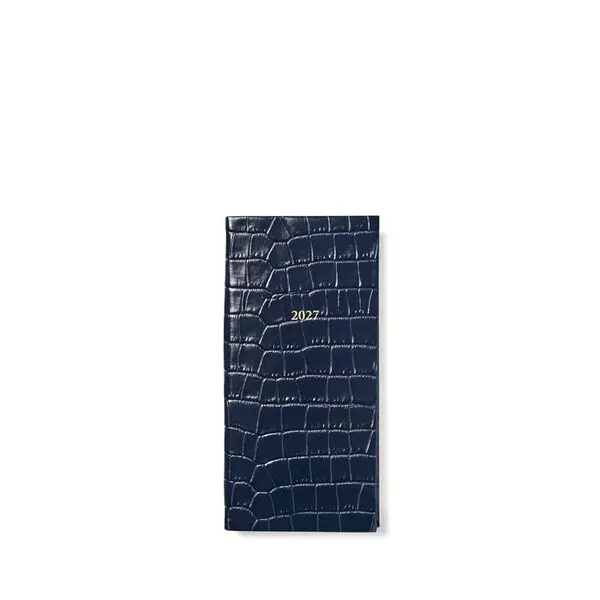 ASPINAL OF LONDON 2027 Slim Pocket Diary In Deep Shine Powder Lilac Small Croc - Red
