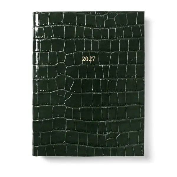 ASPINAL OF LONDON 2027 A4 Day To Page Diary In Deep Shine Dark Amazon Croc - Green