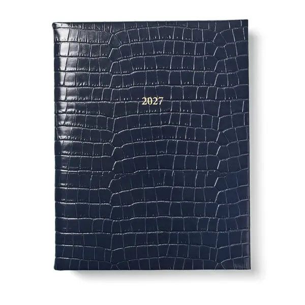 ASPINAL OF LONDON 2027 A4 Day To Page Diary In Deep Shine Dark Amazon Croc - Navy