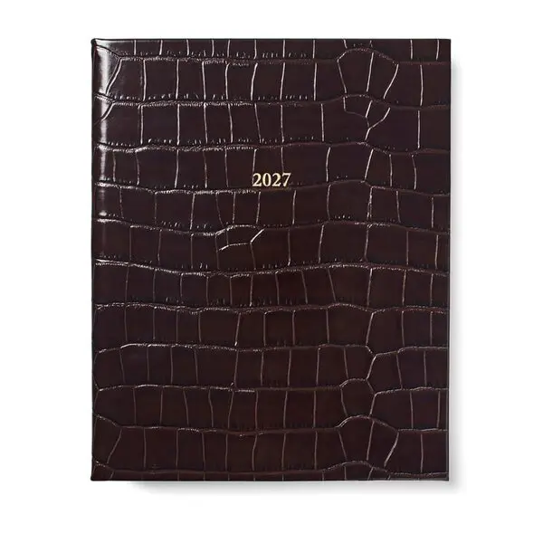 ASPINAL OF LONDON 2027 A4 Week To View Diary In Pebble - Brown
