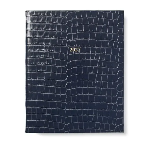 ASPINAL OF LONDON 2027 A4 Week To View Diary In Pebble - Navy