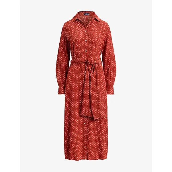 Polo Ralph Lauren Geometric-print Belted Woven Midi Dress