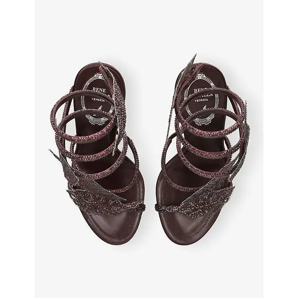 Rene Caovilla Jewel Leaf 105 Leather Heeled Sandals
