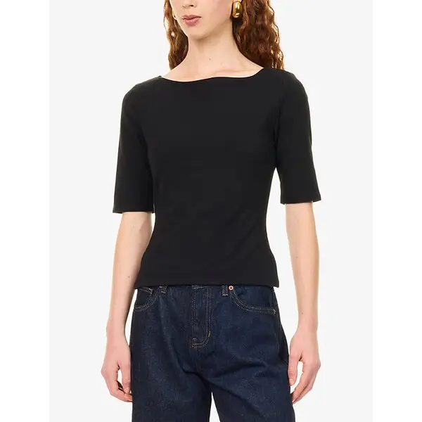 REFORMATION Santino Boat-neck Stretch-cotton Knit Top