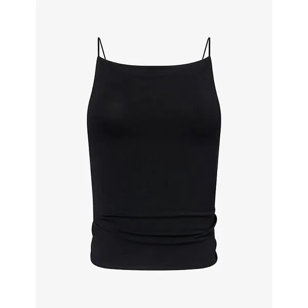 ST. AGNI Twist-back Square-neck Knit Top - Black