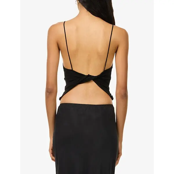 ST. AGNI Twist-back Square-neck Knit Top