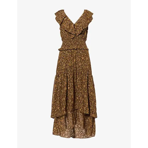 Paige Kiana Ruffled Silk-blend Midi Dress - Hickory Multi