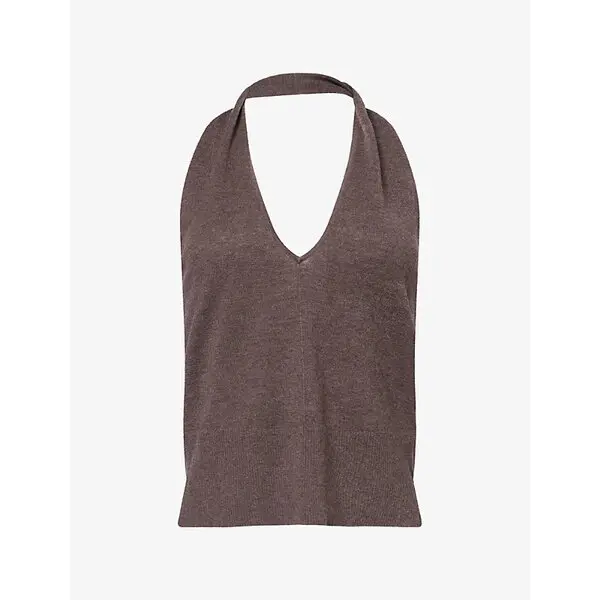 ST. AGNI Sleeveless Halter V-neck Wool Top - Mulch