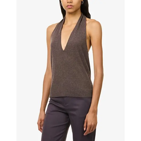 ST. AGNI Sleeveless Halter V-neck Wool Top