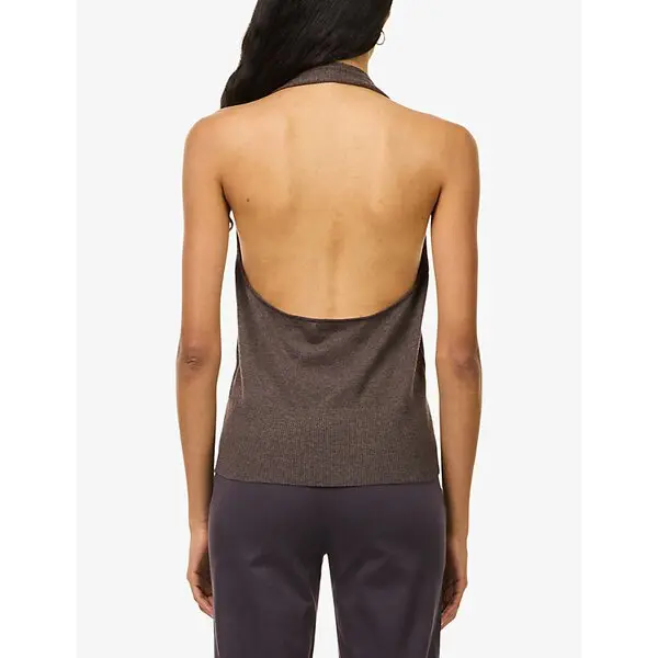 ST. AGNI Sleeveless Halter V-neck Wool Top