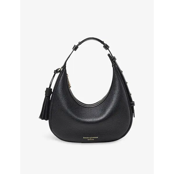 ASPINAL OF LONDON Hudson Crescent Mini Leather Shoulder Bag - Black