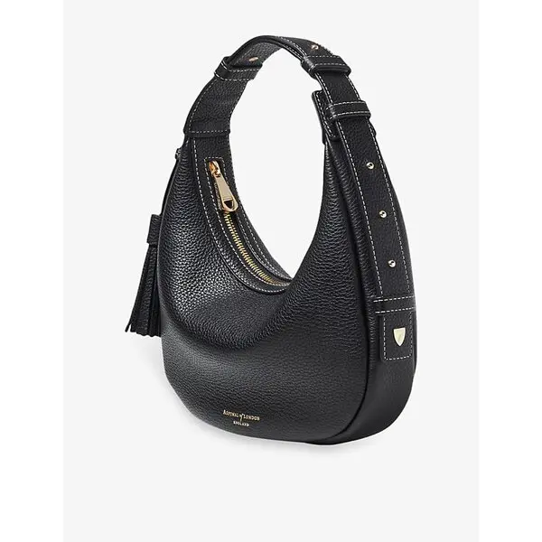 ASPINAL OF LONDON Hudson Crescent Mini Leather Shoulder Bag - Black