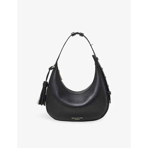 ASPINAL OF LONDON Hudson Crescent Mini Leather Shoulder Bag - Black