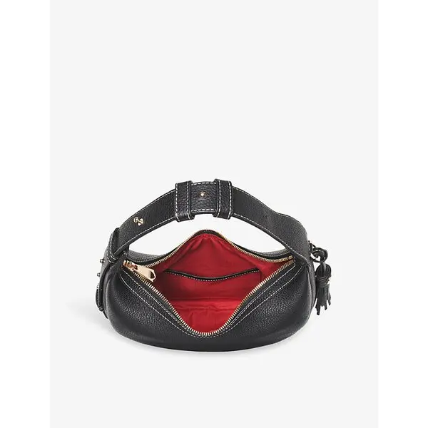 ASPINAL OF LONDON Hudson Crescent Mini Leather Shoulder Bag - Black