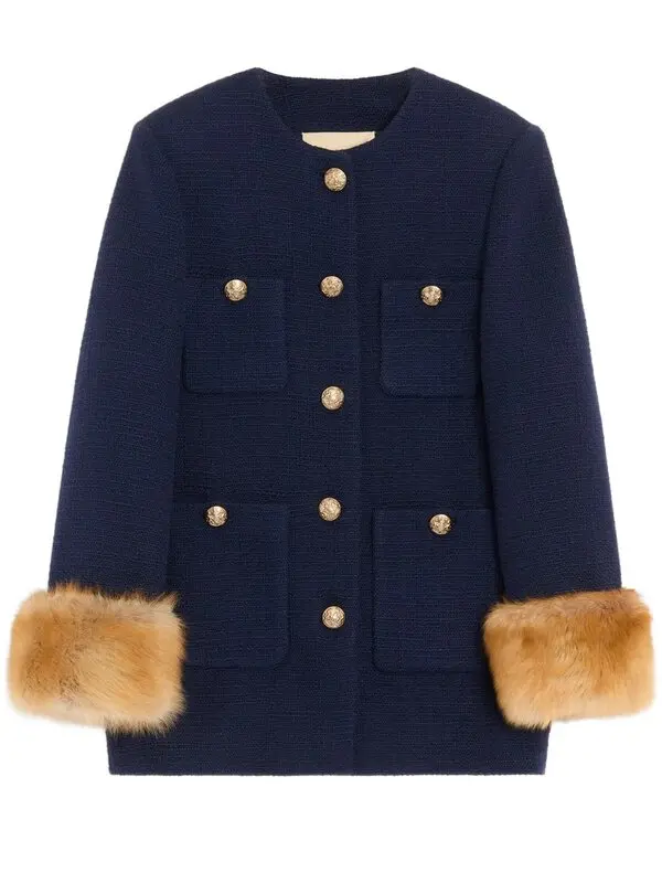 Valentino Garavani Simple Wool Tweed Coat - Blue