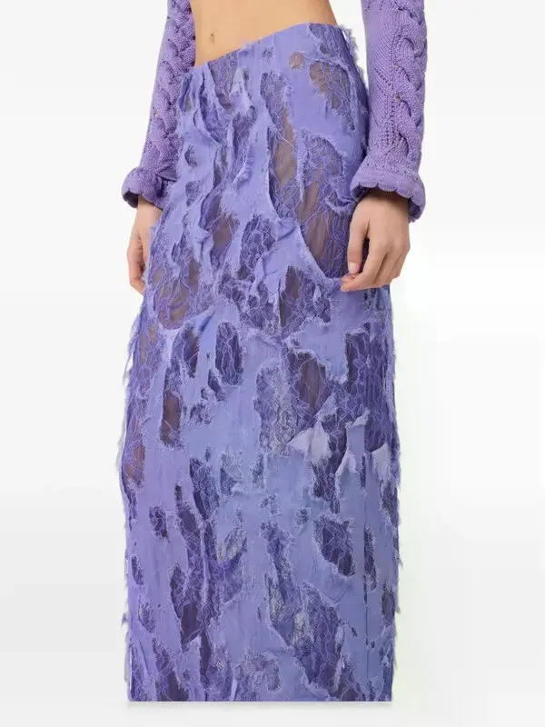 Roberto Cavalli Distressed Lace-panelled Maxi Skirt