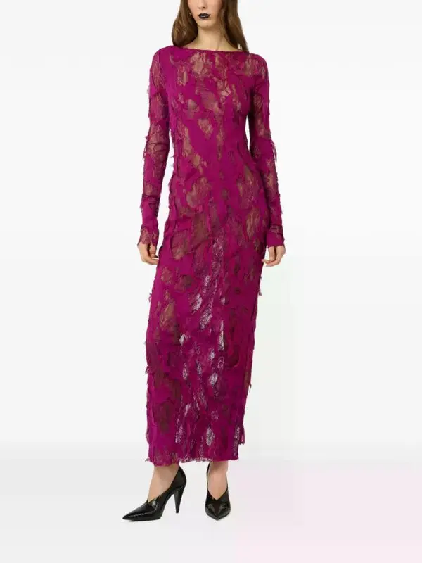 Roberto Cavalli Lace-overlay Frayed Maxi Dress
