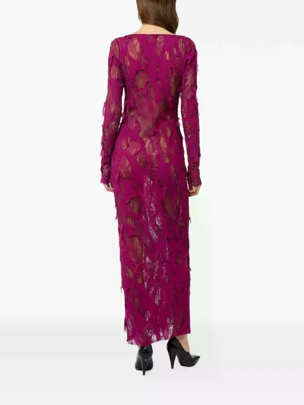 Roberto Cavalli Lace-overlay Frayed Maxi Dress