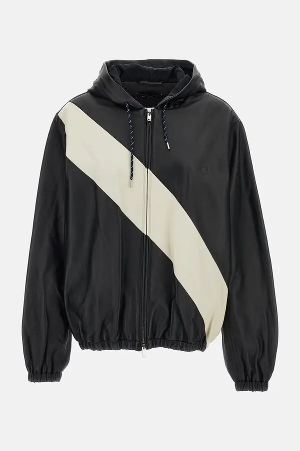 WALES BONNER Giacca In Pelle Vista Striped - Nero