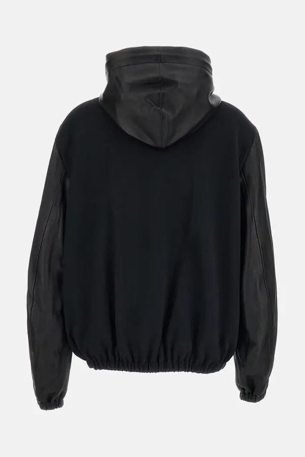 WALES BONNER Giacca In Pelle Vista Striped - Nero