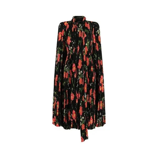 Balenciaga Pleated Floral Midi Dress