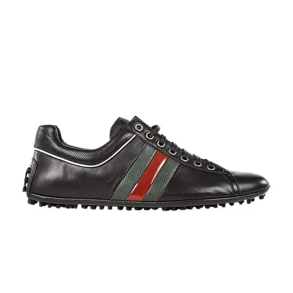 Gucci Lace Up Driver Leather Web - Black