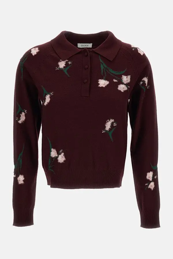 Erdem Merino Wool Floral Intarsia Polo