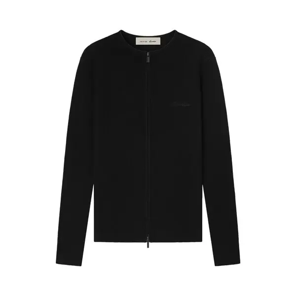 Fear Of God Signature Rib Knit Fitted Long Sleeve Zip Up Tee - Black