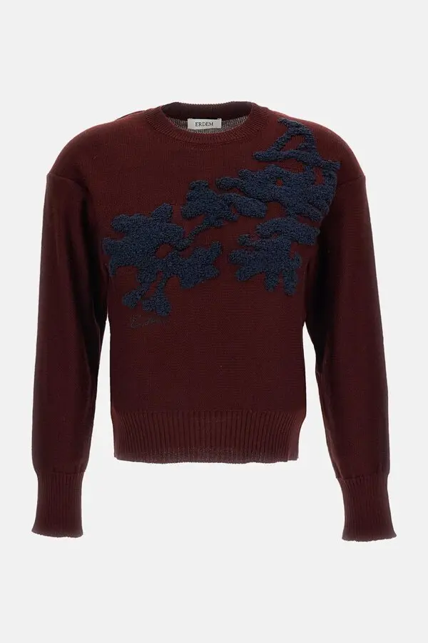 Erdem Maglia Floreale In Lana Merino Sottile