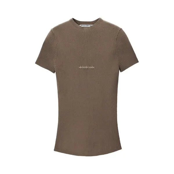 Alexander Wang Jacquard Logo Short-sleeve Crewneck Top /mink - Silver