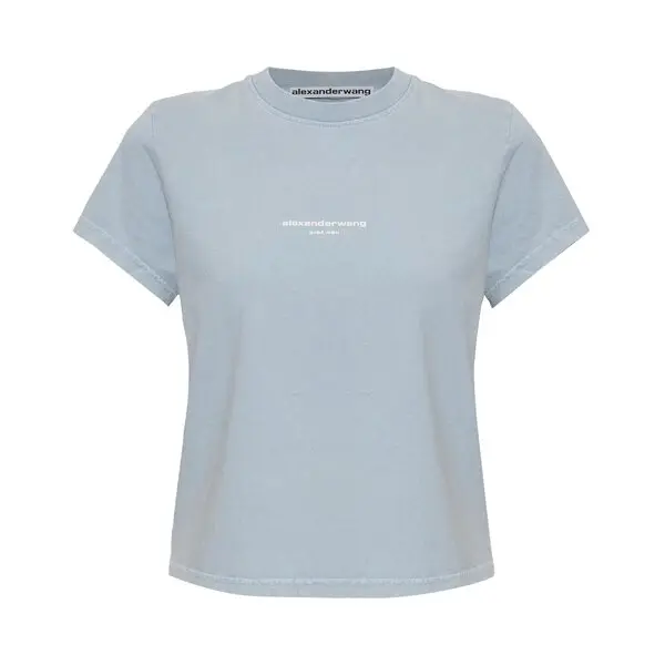Alexander Wang Shrunken Short-sleeve Logo Print Tee 'washed Sky - Blue