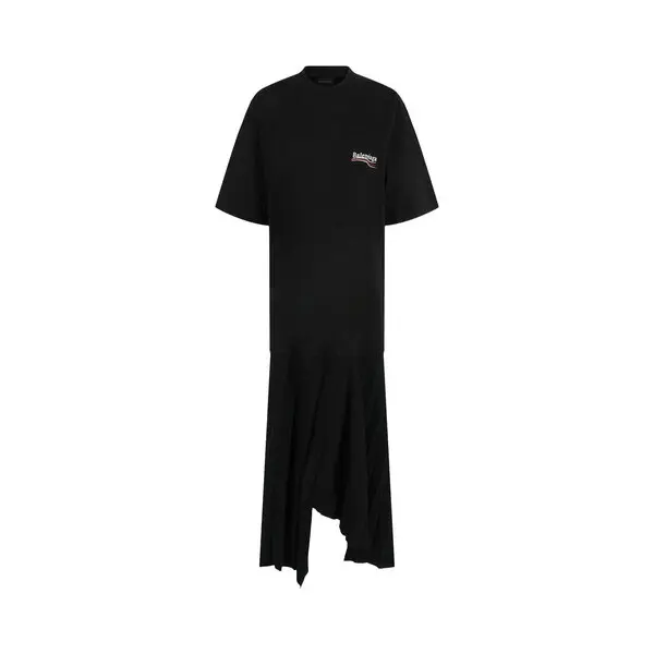 Balenciaga Political Campaign Pleated T-shirt Dress - Black