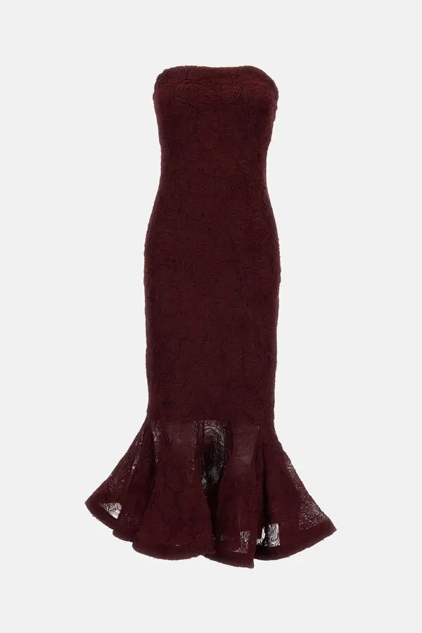 ROTATE BY BIRGER CHRISTENSEN Abito Lungo Flower Mesh Flounce