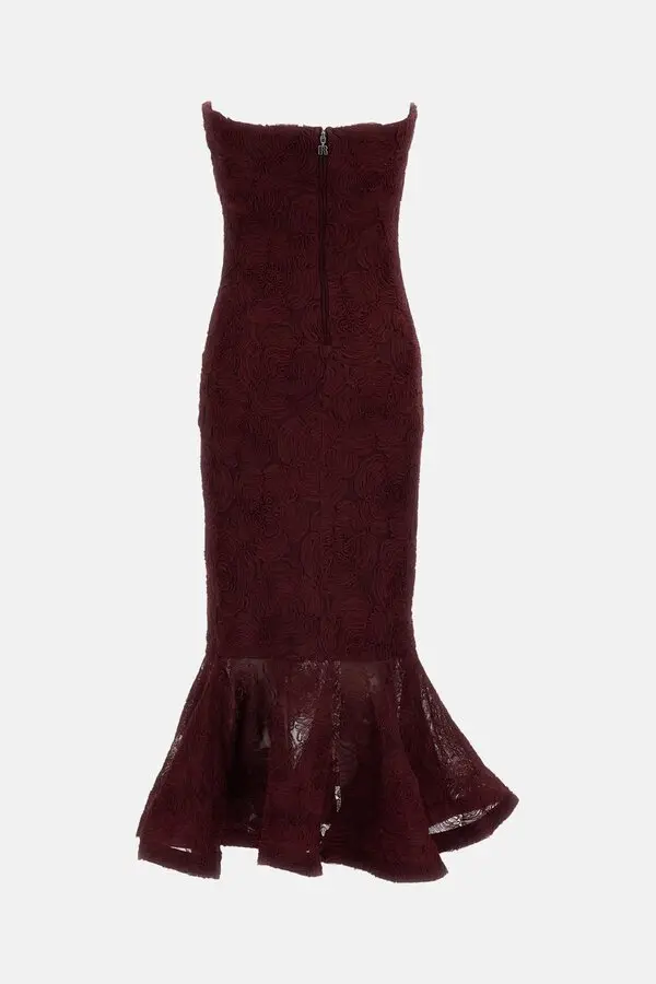 ROTATE BY BIRGER CHRISTENSEN Abito Lungo Flower Mesh Flounce