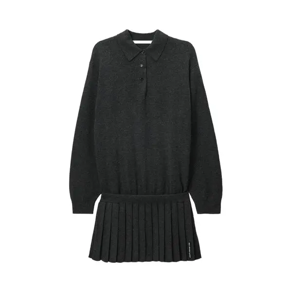 Alexander Wang Heatpressed Skirt Long-sleeve Polo Dress 'graphite