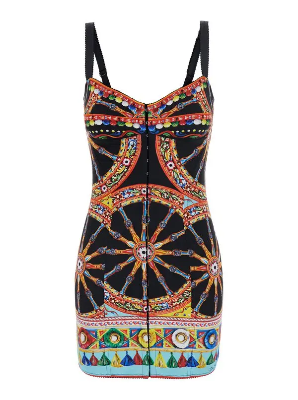 Dolce & Gabbana Sleeveless Mini Dress With All-over Carretto Print In Blend Cotton For - Multicolor